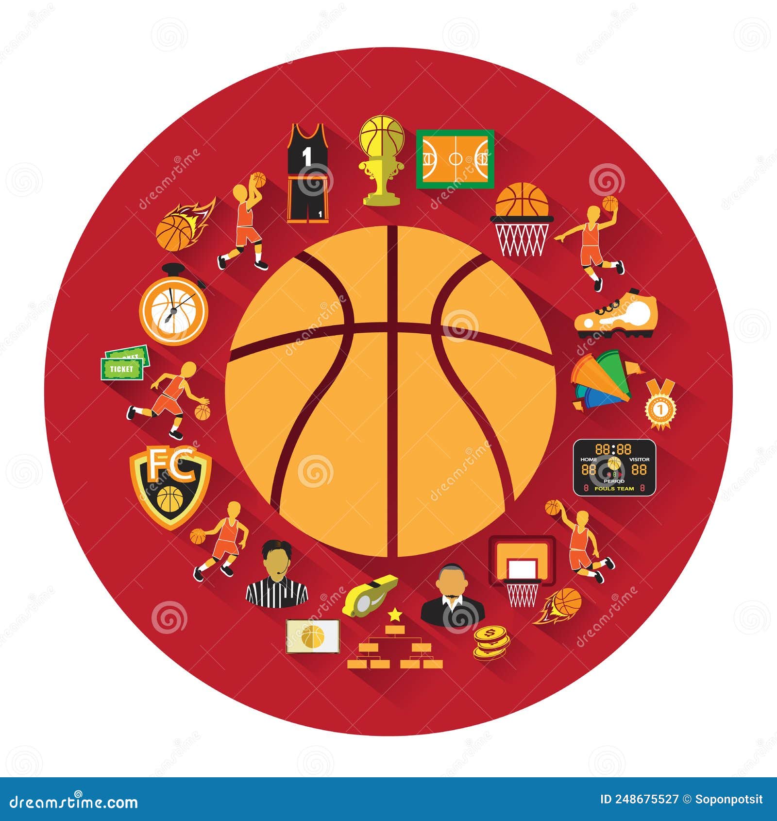 Group of Basketball Icons Set. Stock Vector - Illustration of round ...