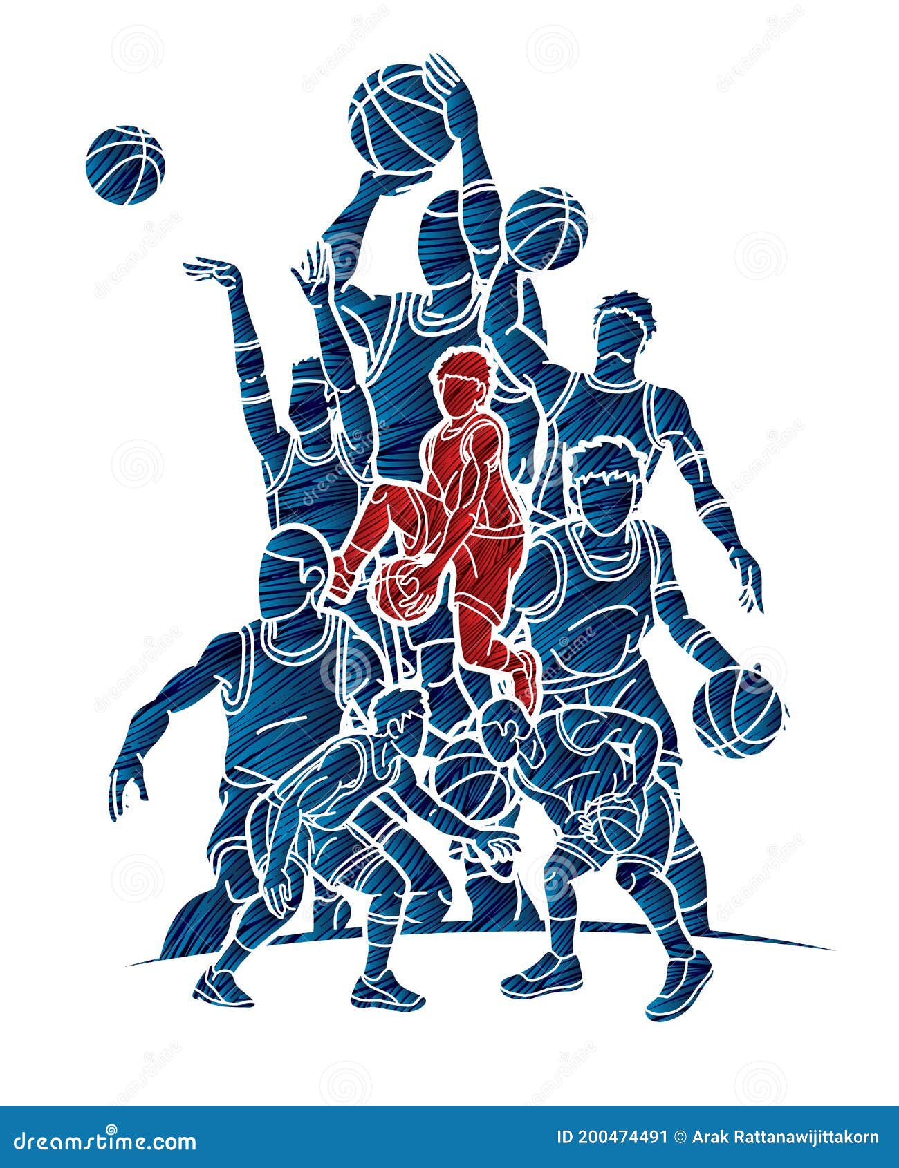 Group of Basketball Players Action Cartoon Graphic Vector Stock Vector ...