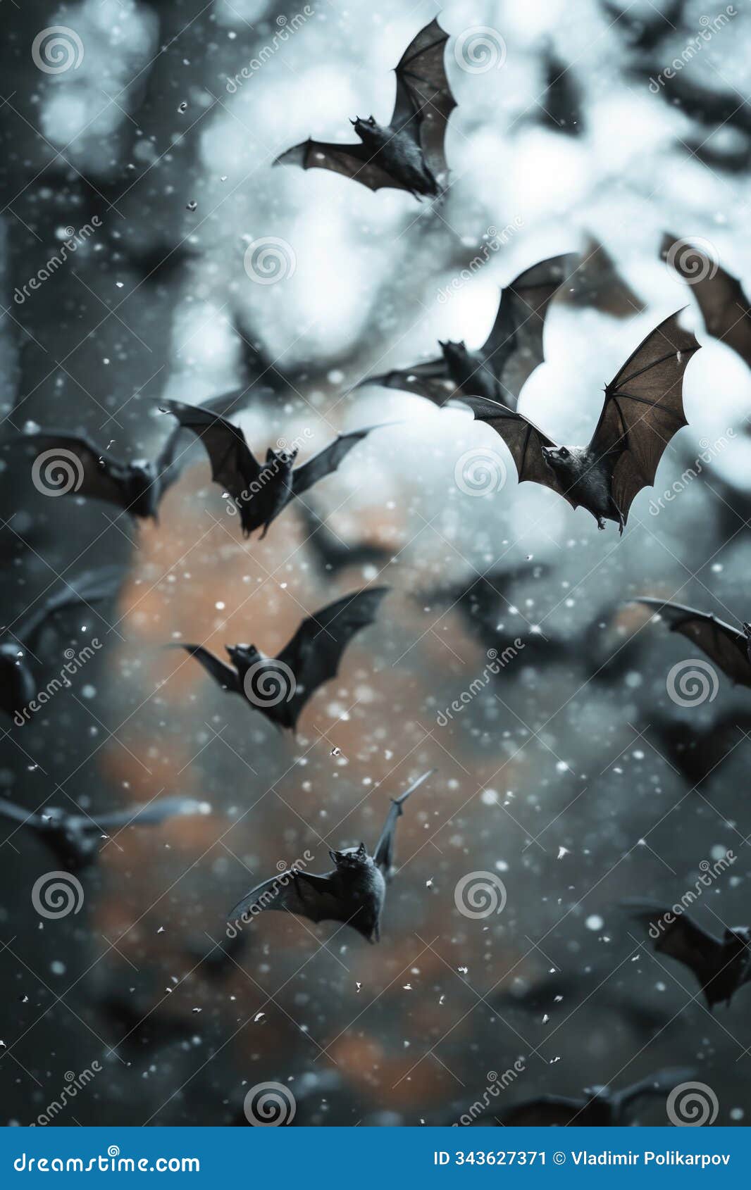 A Group of Bats Flying through the Air, Their Leathery Wings Beating ...