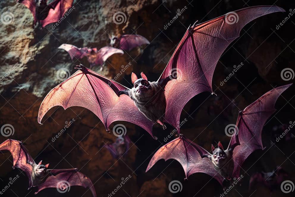 A Group of Bats Flying in a Cave Stock Illustration - Illustration of ...