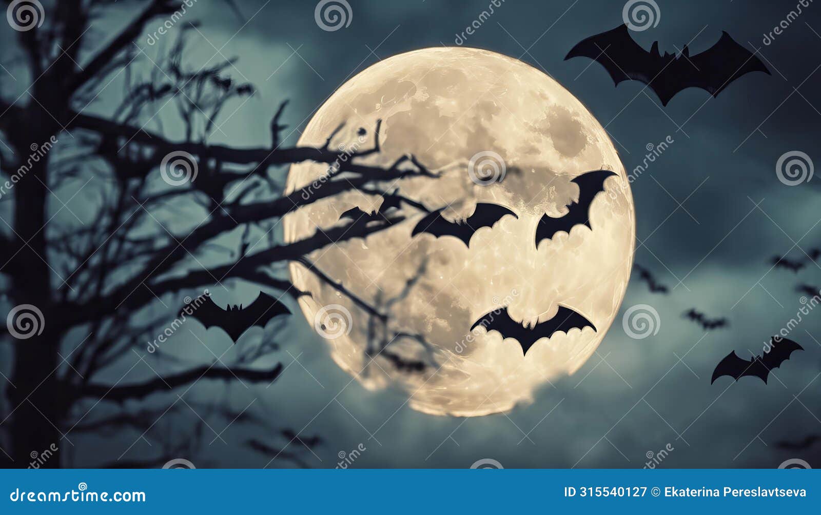 Group of Bats Flying in Front of a Full Moon Stock Image - Image of ...