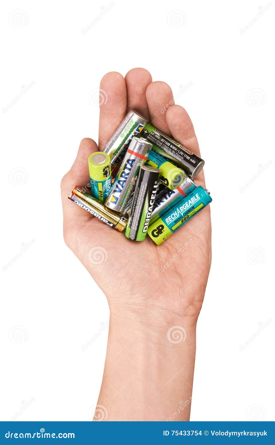 Group of batteries in hand editorial stock image. Image of nickel ...