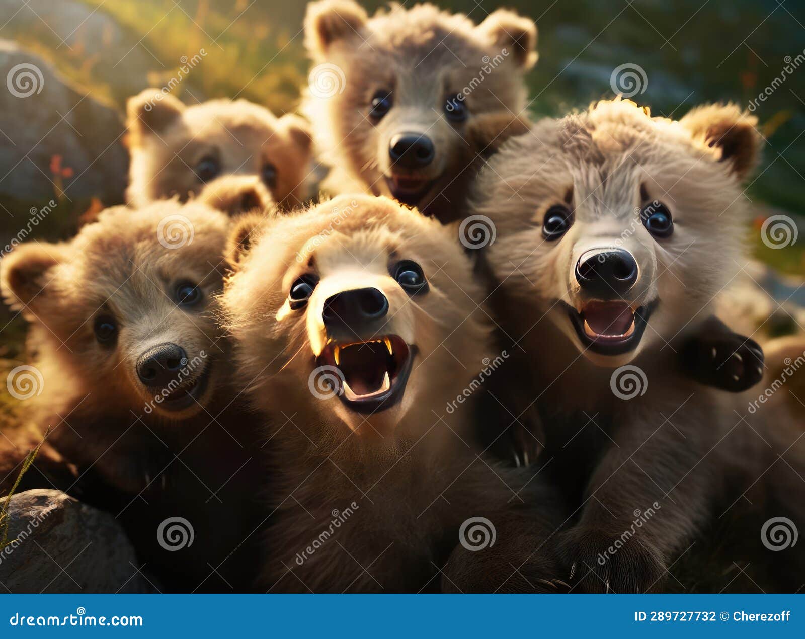 A Group of Bear Cubs Looking at the Camera Stock Illustration ...