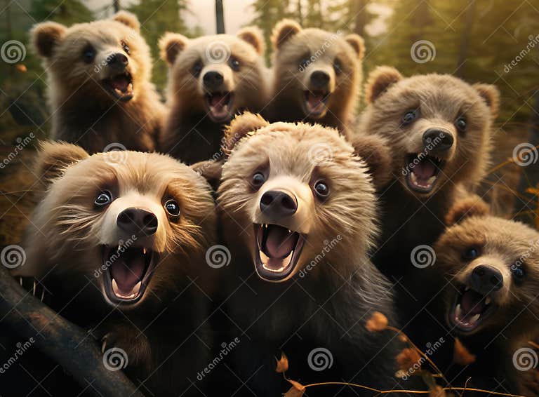 A Group of Bear Cubs Looking at the Camera Stock Photo - Image of ...