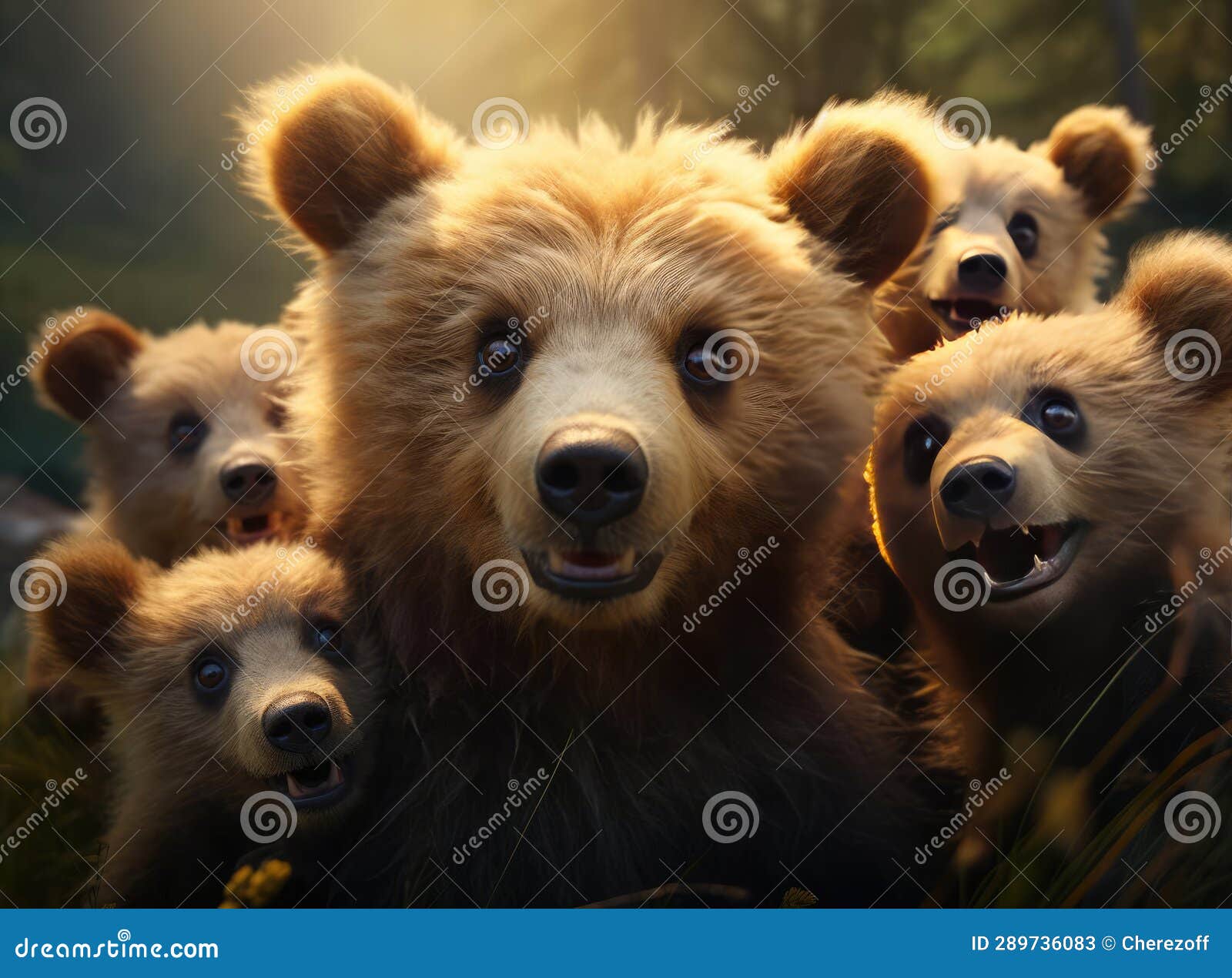 A Group of Bear Cubs Looking at the Camera Stock Image - Image of woods ...