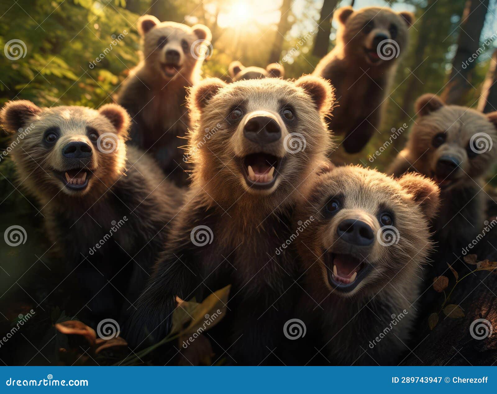 A Group of Bear Cubs Looking at the Camera Stock Illustration ...