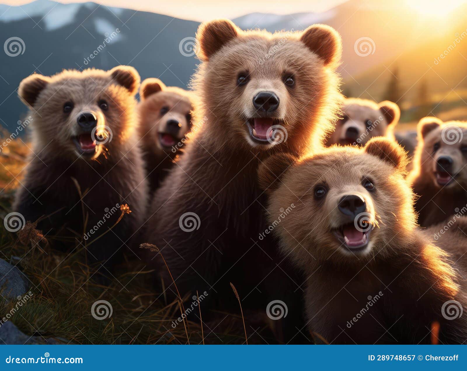 A Group of Bear Cubs Looking at the Camera Stock Image - Image of ...