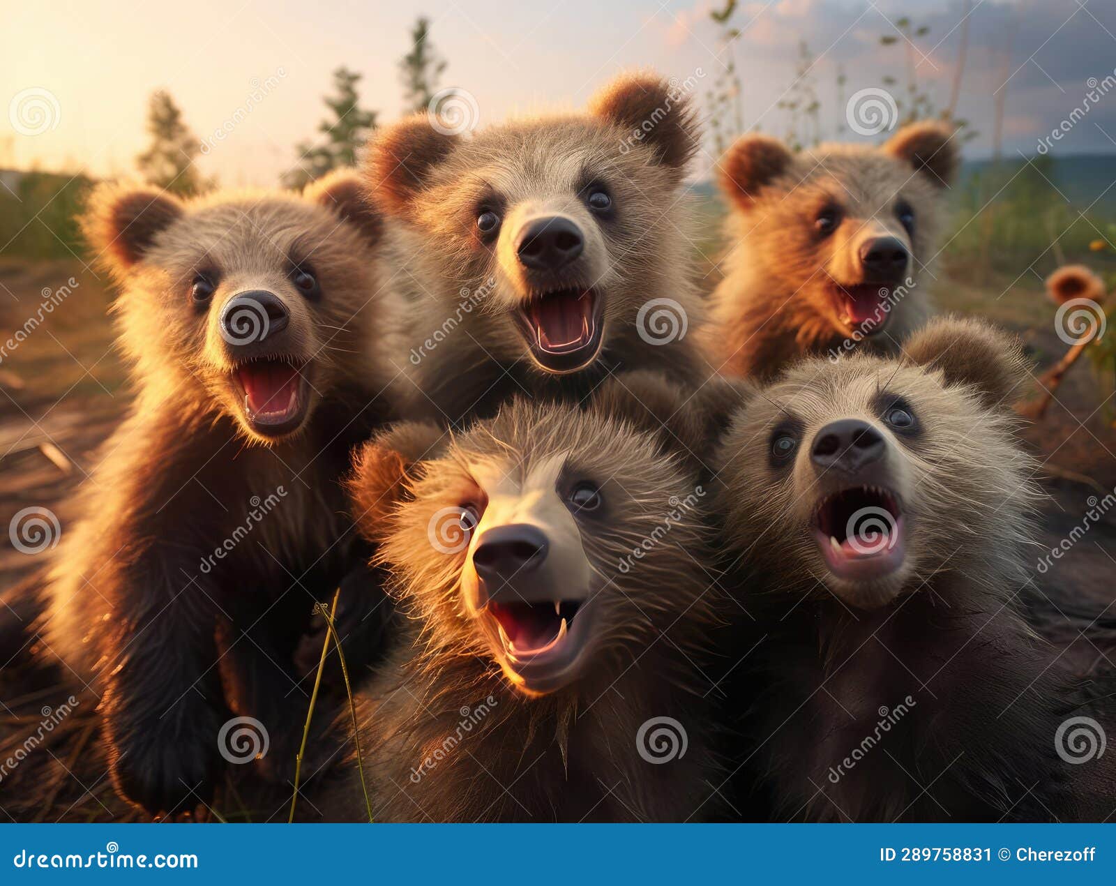 A Group of Bear Cubs Looking at the Camera Stock Image - Image of ...
