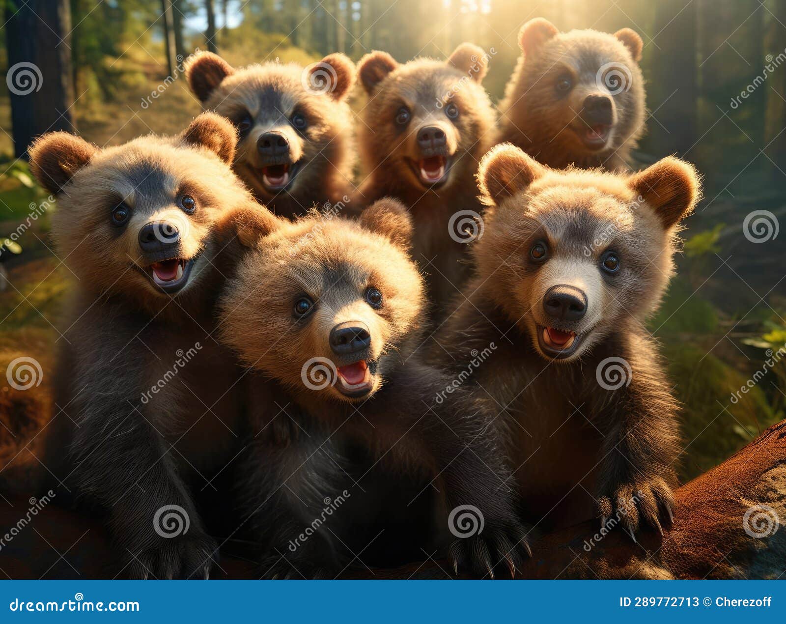A Group of Bear Cubs Looking at the Camera Stock Image - Image of woods ...