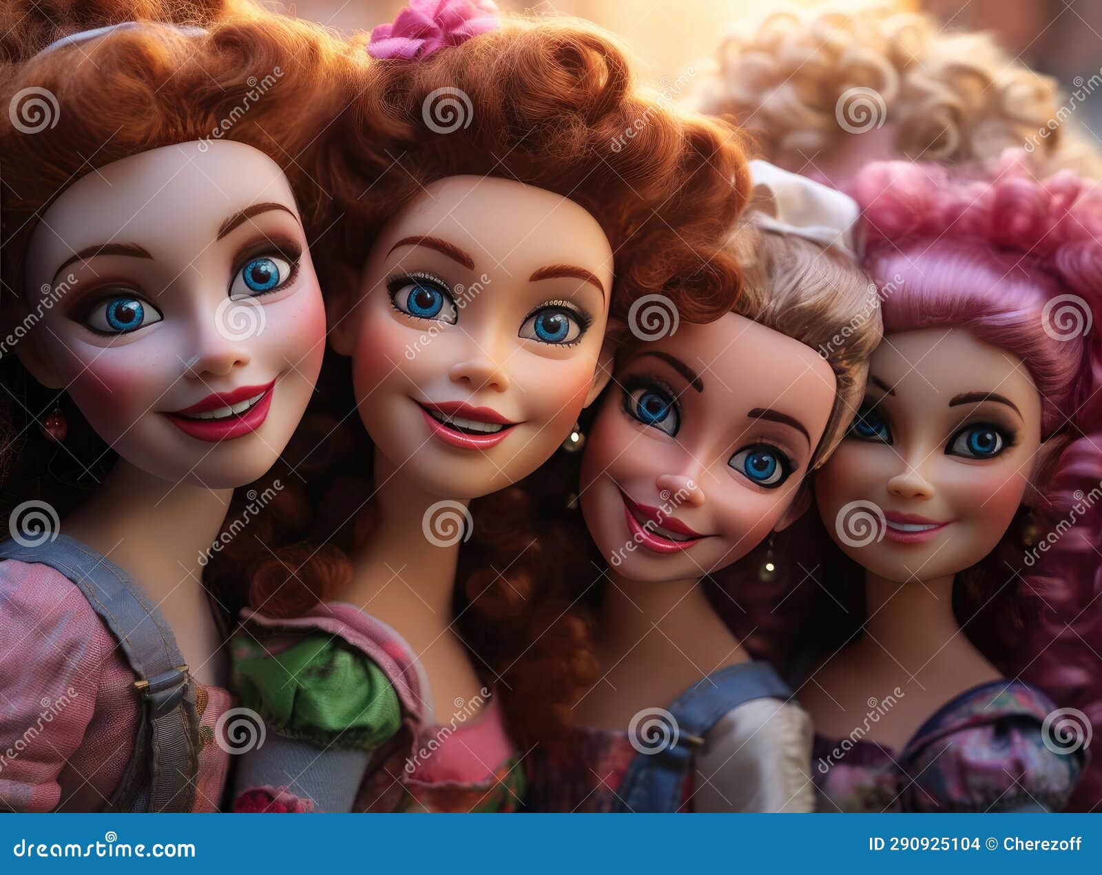 A group of beautiful dolls stock photo. Image of hairs - 290925104