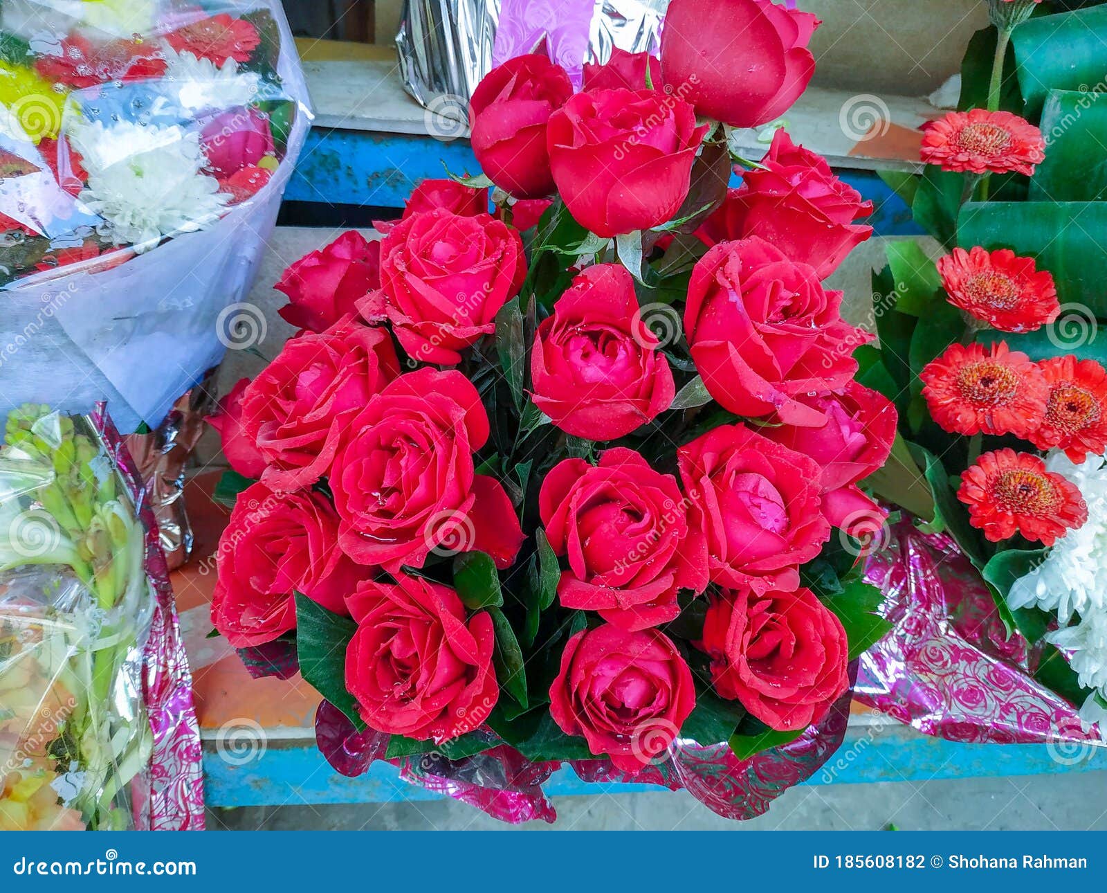 Group of Beautiful Red Rose in the Flower Shop Stock Photo - Image of ...