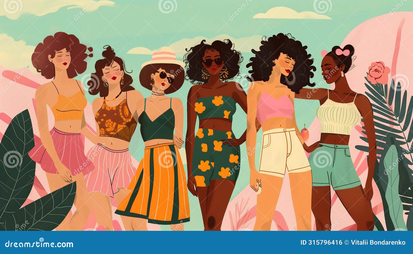 Group of Beautiful Women in Summer Clothes. Stock Illustration ...