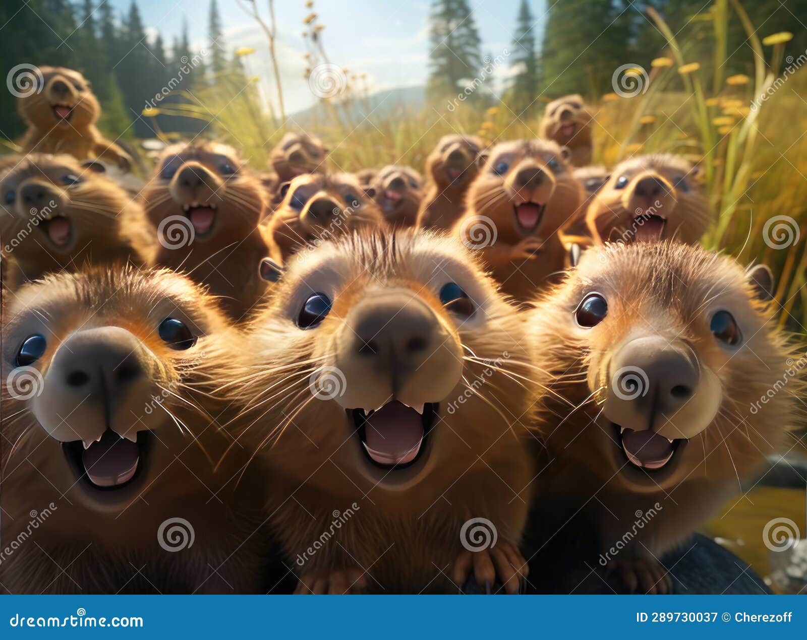 A Group of Beavers Looking at the Camera Stock Illustration ...