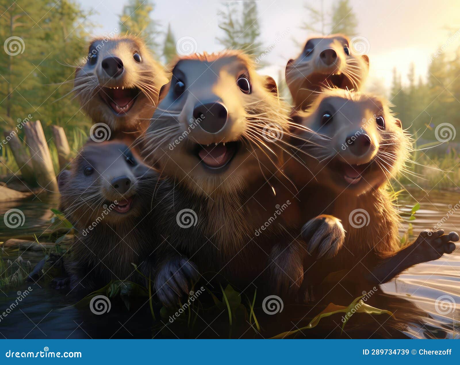 A Group of Beavers Looking at the Camera Stock Illustration ...