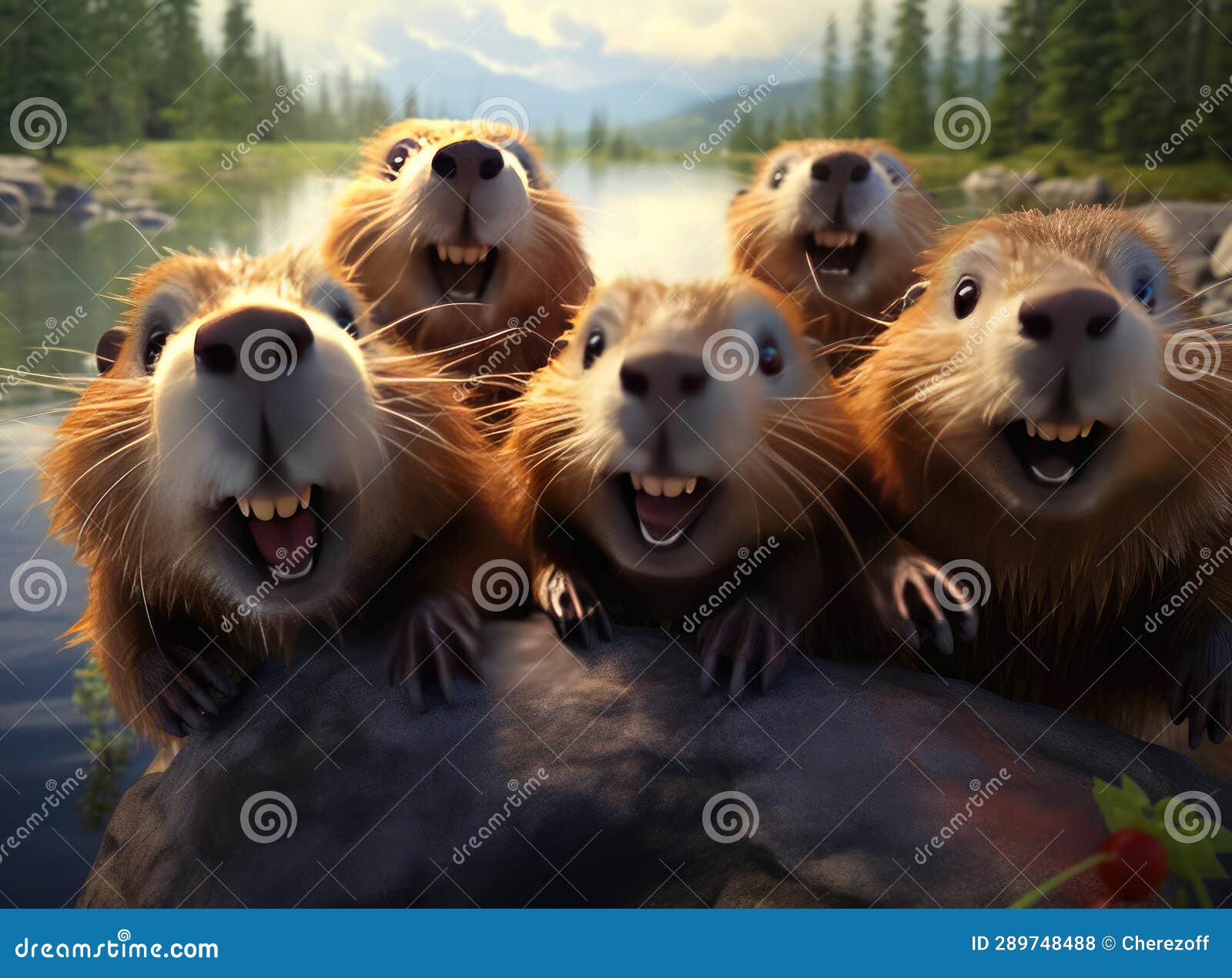 A Group of Beavers Looking at the Camera Stock Illustration ...