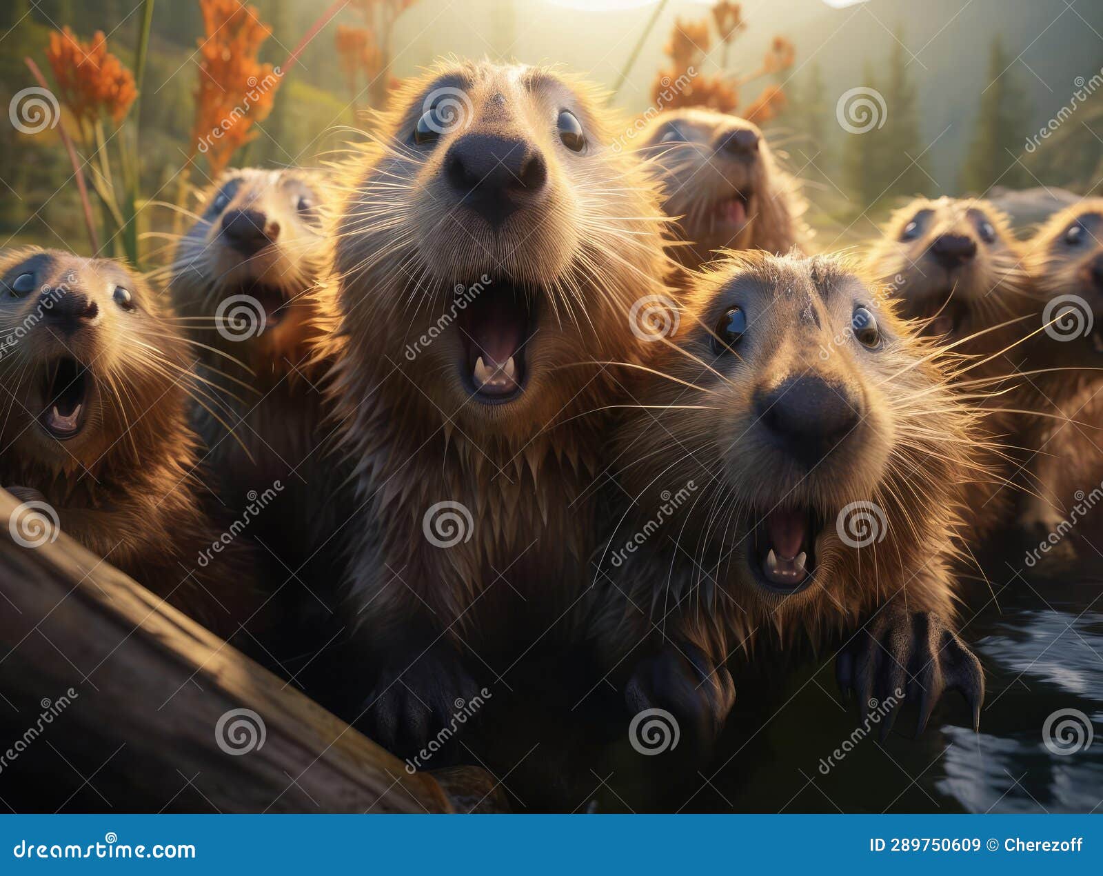 A Group of Beavers Looking at the Camera Stock Illustration ...