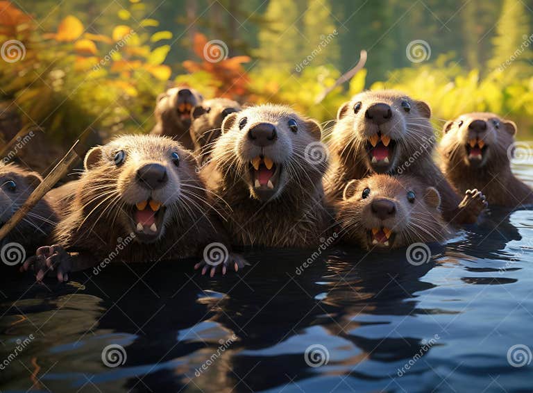 A Group of Beavers Looking at the Camera Stock Illustration ...