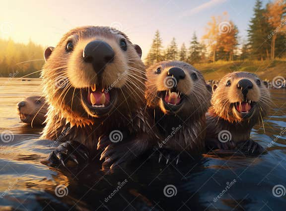 A Group of Beavers Looking at the Camera Stock Illustration ...