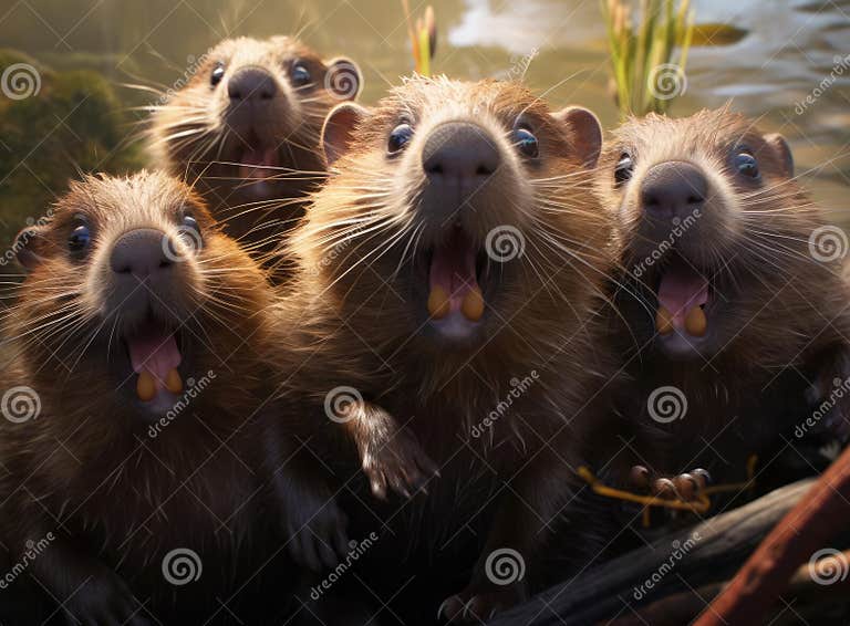A Group of Beavers Looking at the Camera Stock Illustration ...