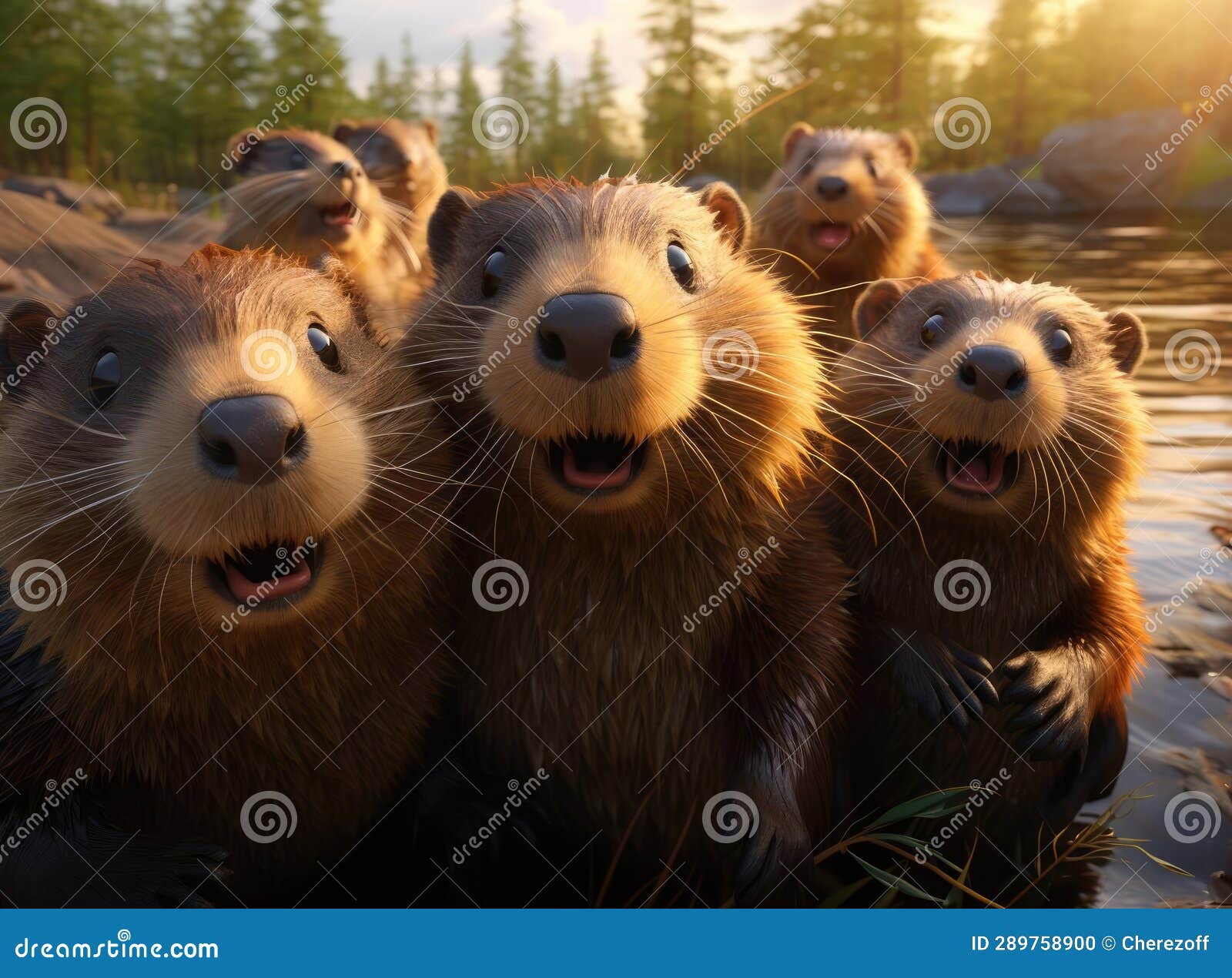 A Group of Beavers Looking at the Camera Stock Illustration ...