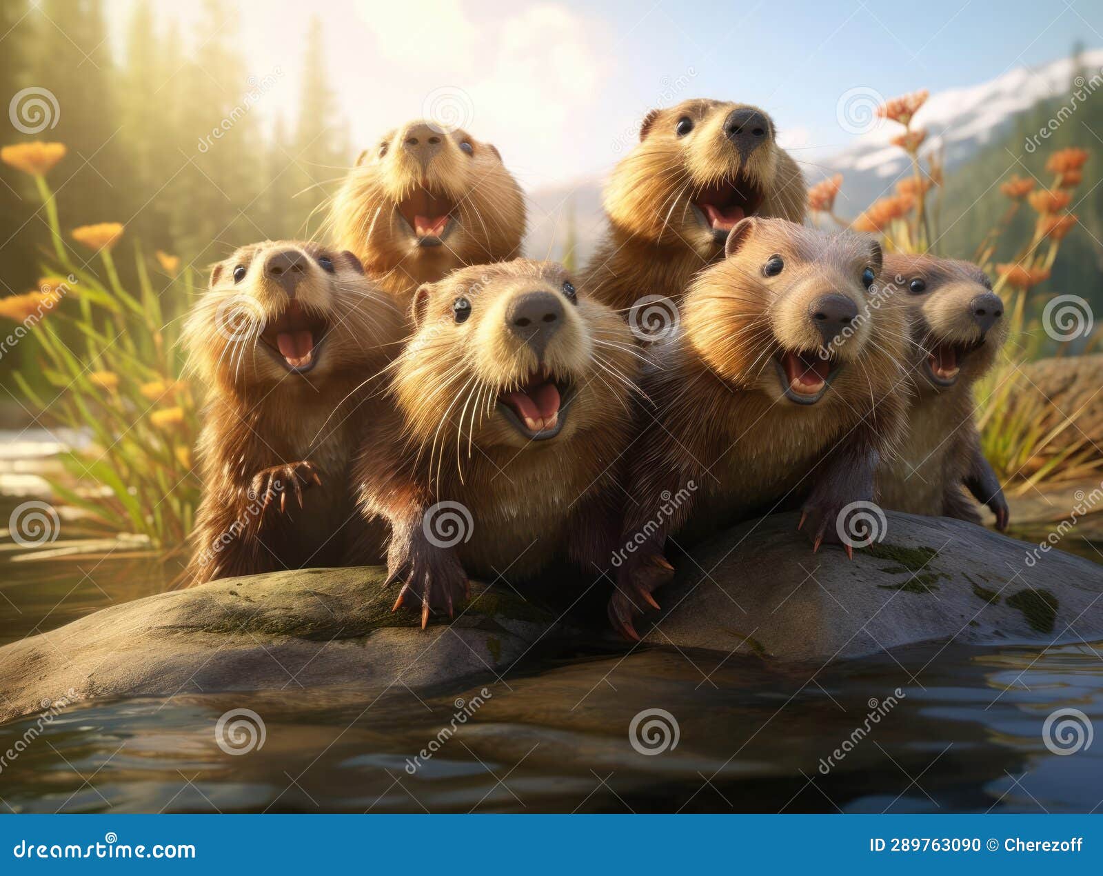 A Group of Beavers Looking at the Camera Stock Illustration ...