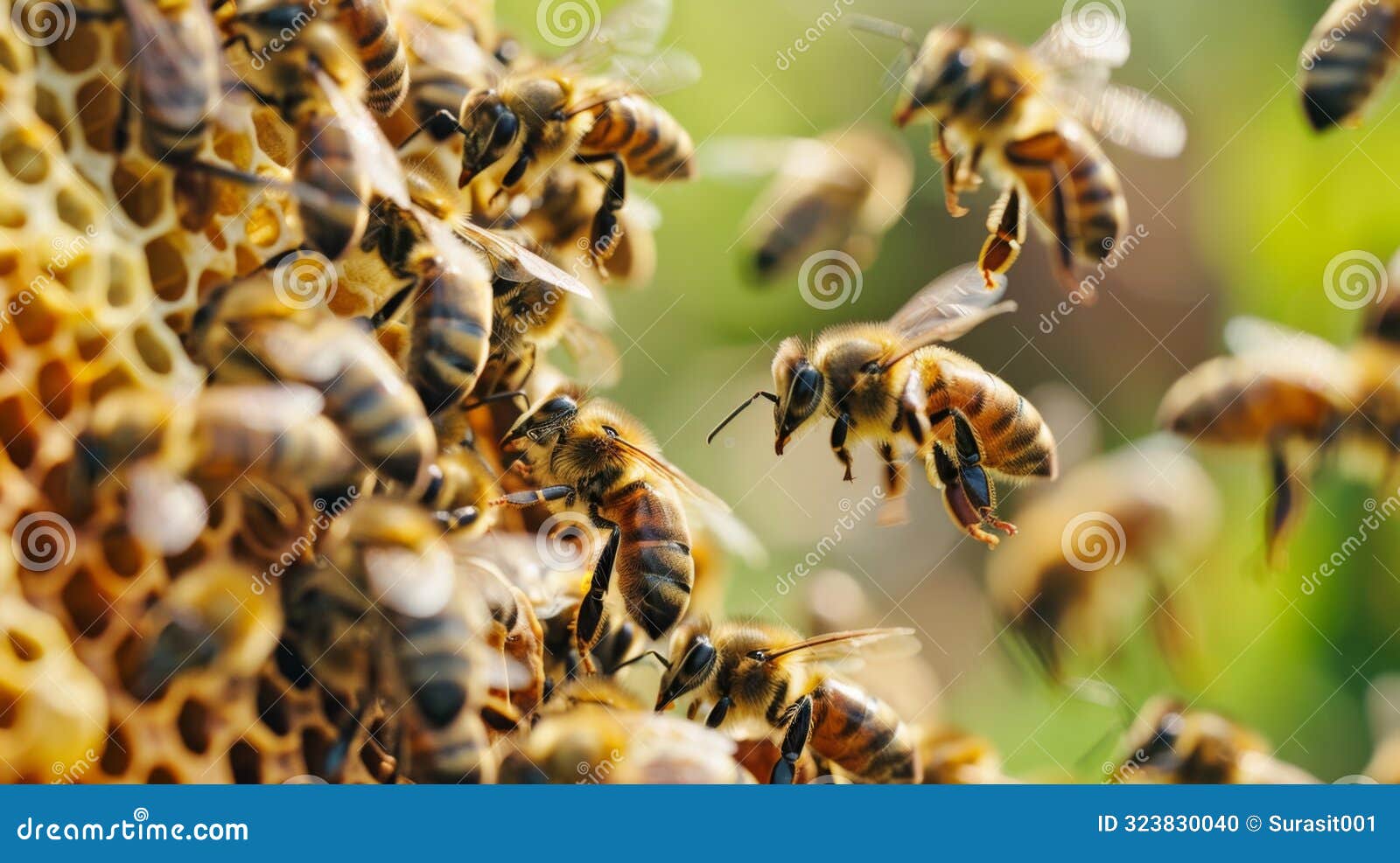 A Group of Bees Flying in the Air Stock Illustration - Illustration of ...