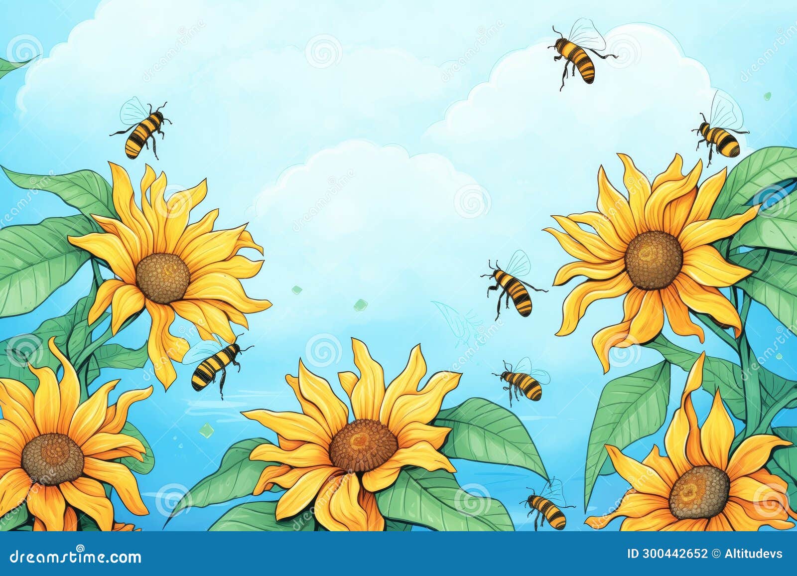 Group of Bees Forming a Conga Line Around Sunflowers Stock Photo ...