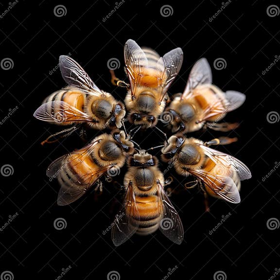 A Group of Bees Forms a Circular Pattern Against a Black Backdrop ...