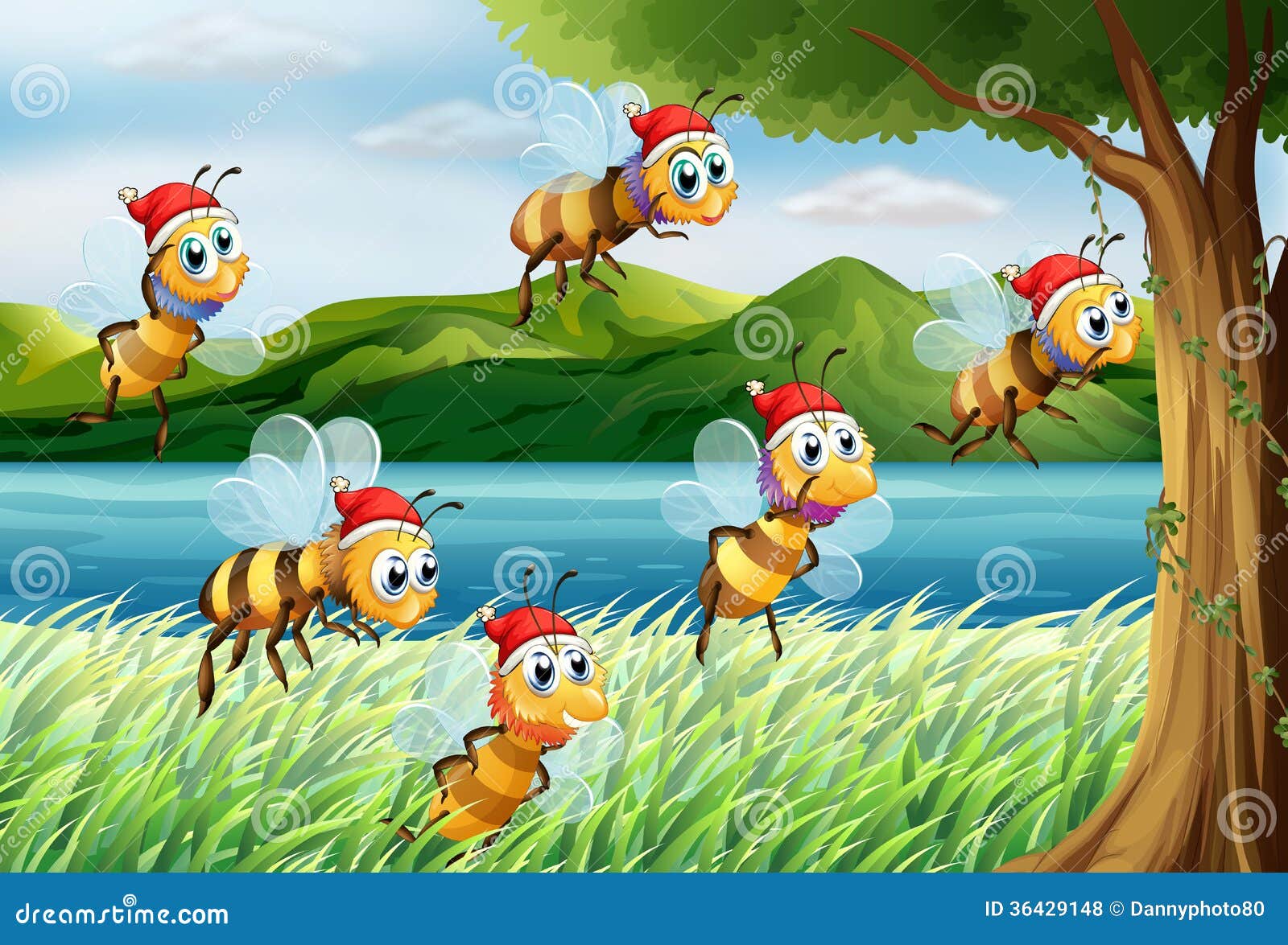 A Group of Bees Going To the Tree at the Riverbank Stock Illustration ...