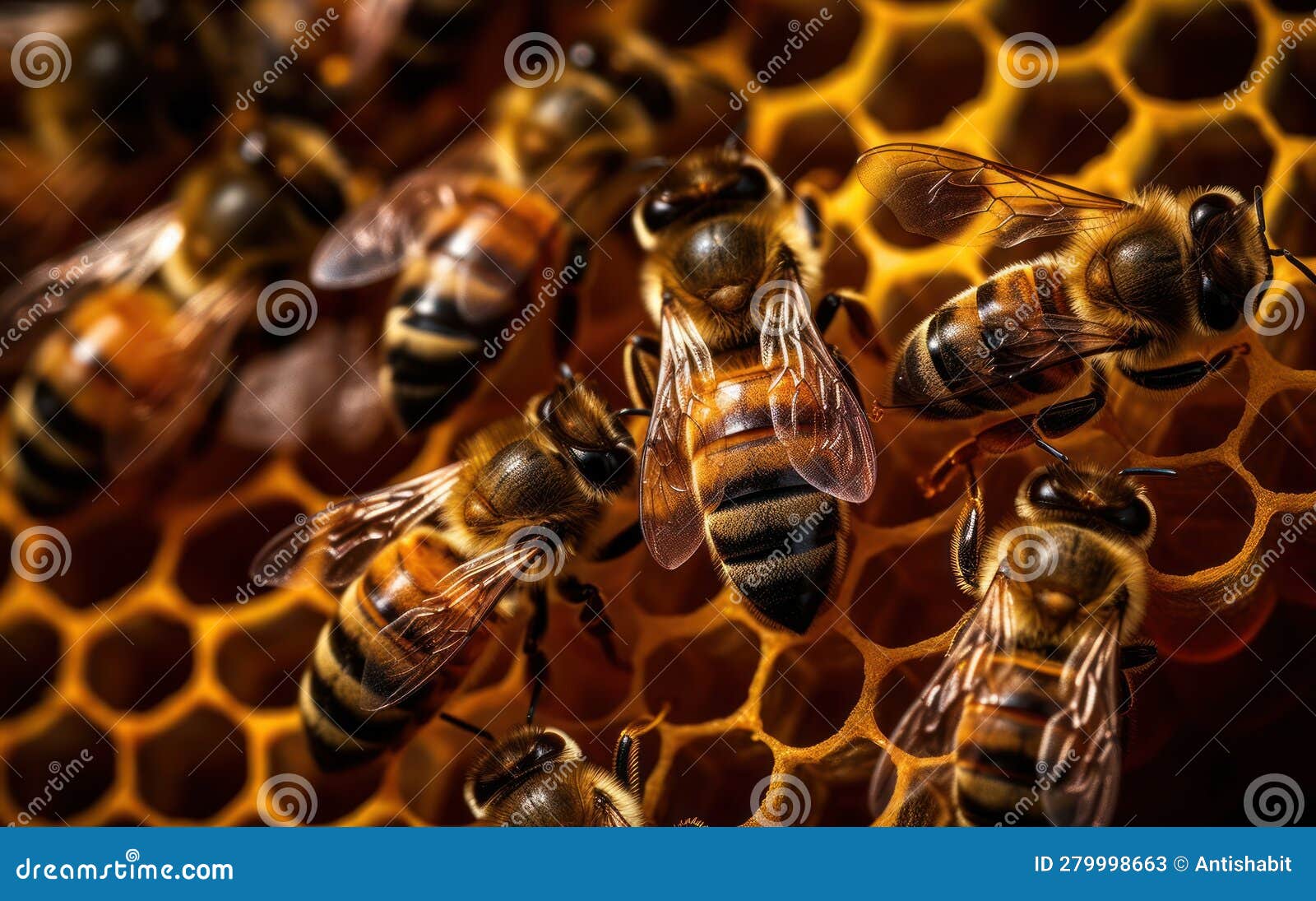 A Group of Bees Working Together Inside Their Hive Stock Illustration - Illustration of ...