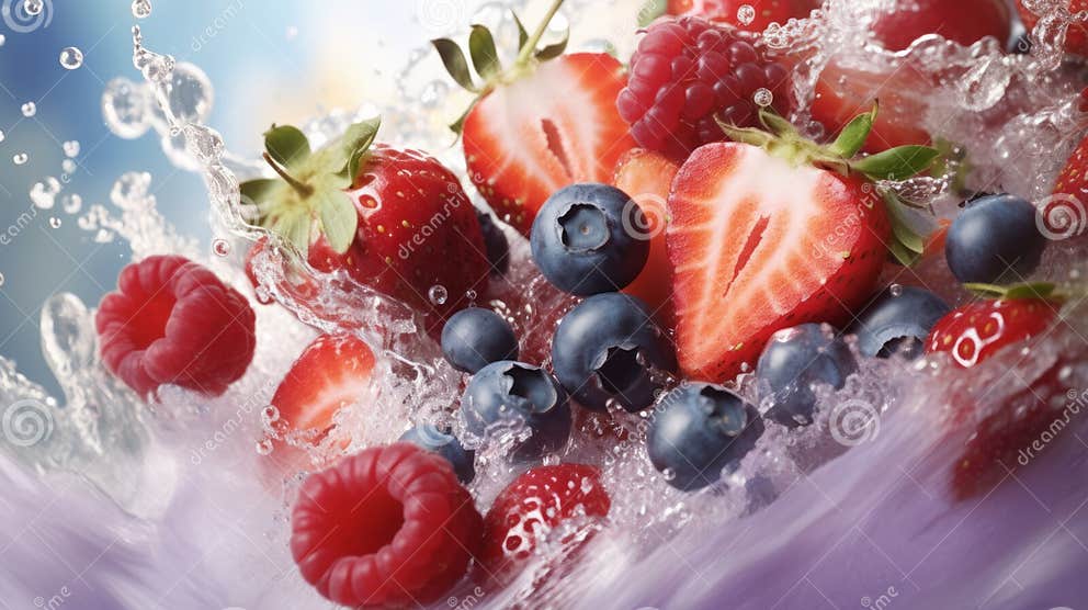 A Group of Berries in Water Splash Stock Image - Image of produce ...