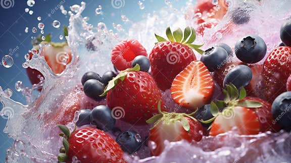 A Group of Berries in Water Splash Stock Image - Image of juicy ...
