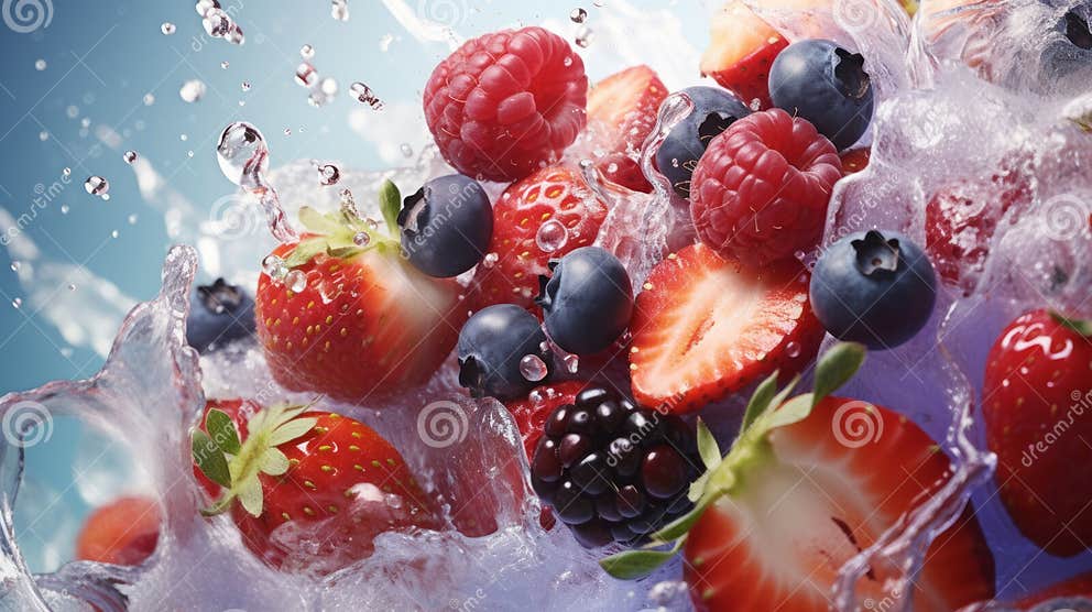 A Group of Berries in Water Splash Stock Photo - Image of underwater ...