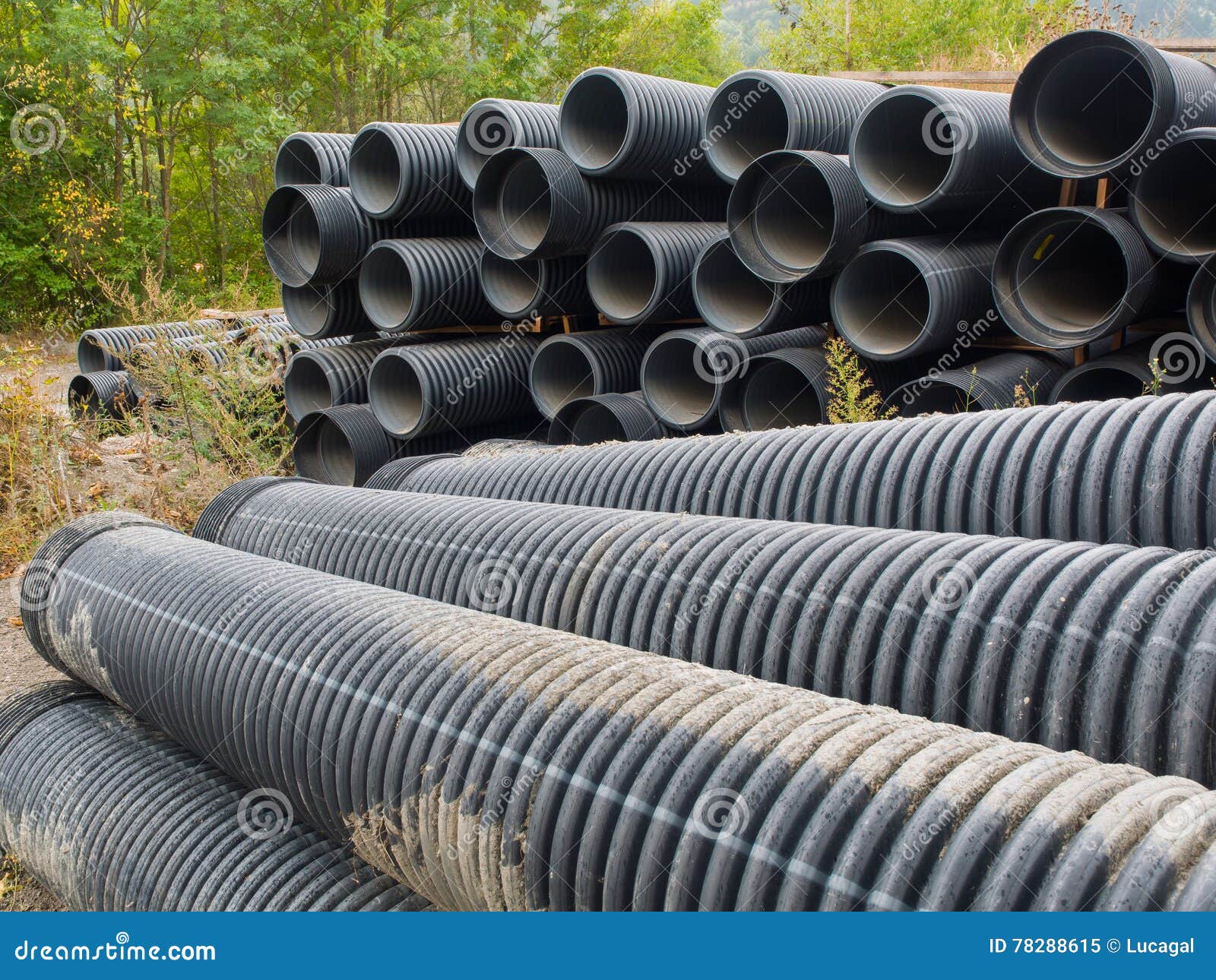 Group of Big Corrugated Pipes Made of Black Plastic Stock Image - Image ...