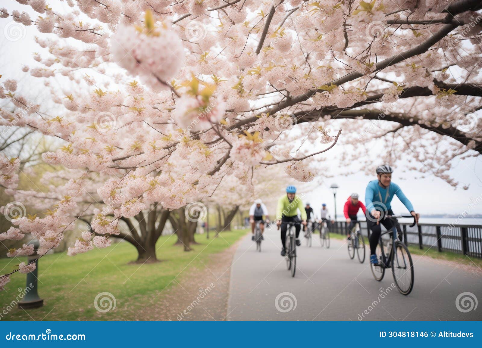 Group Bike Ride on a Path with Cherry Blossoms Stock Photo - Image of ...