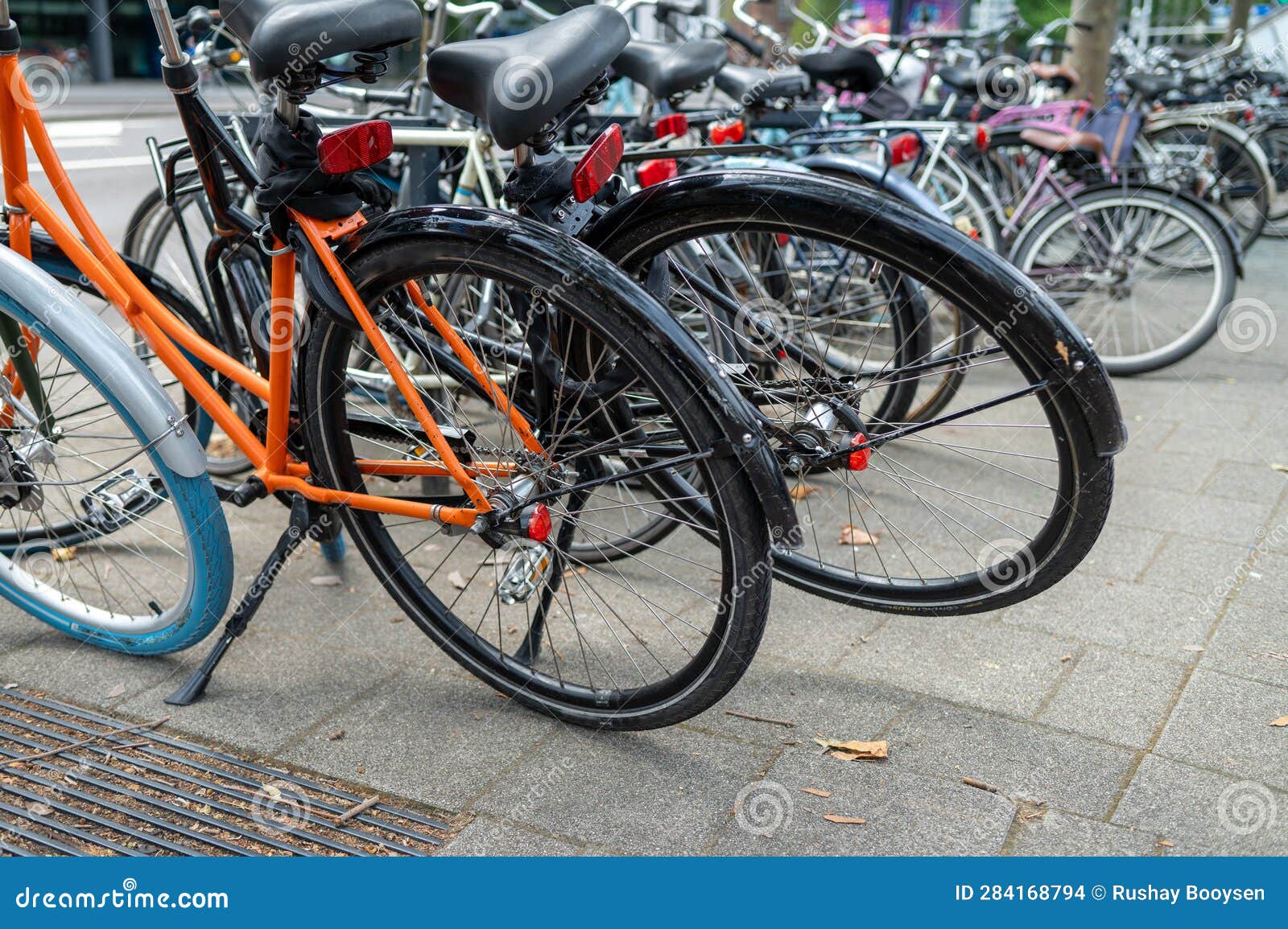 Group of Bikes Seen Parked Outdoors Stock Photo - Image of object ...