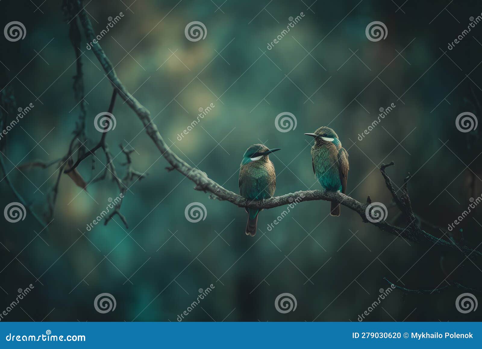Group of Birds on a Branch, Cold Tone. Neural Network AI Generated ...