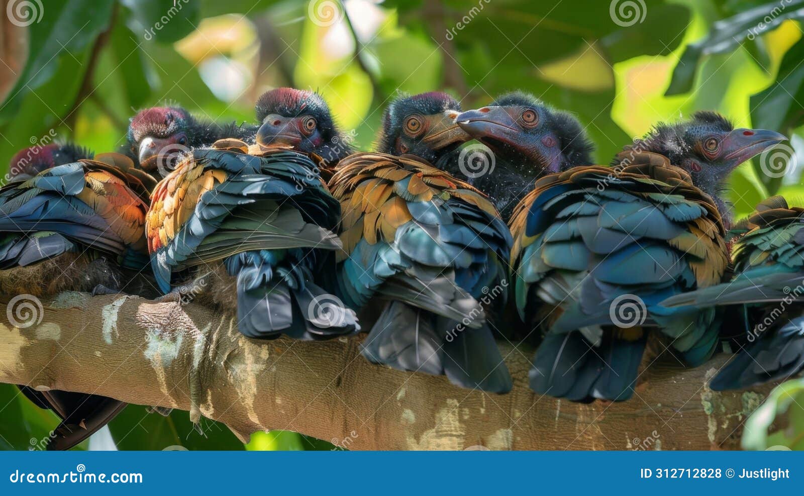 A Group of Birds Huddled Together in the Shade of a Tree Panting and ...
