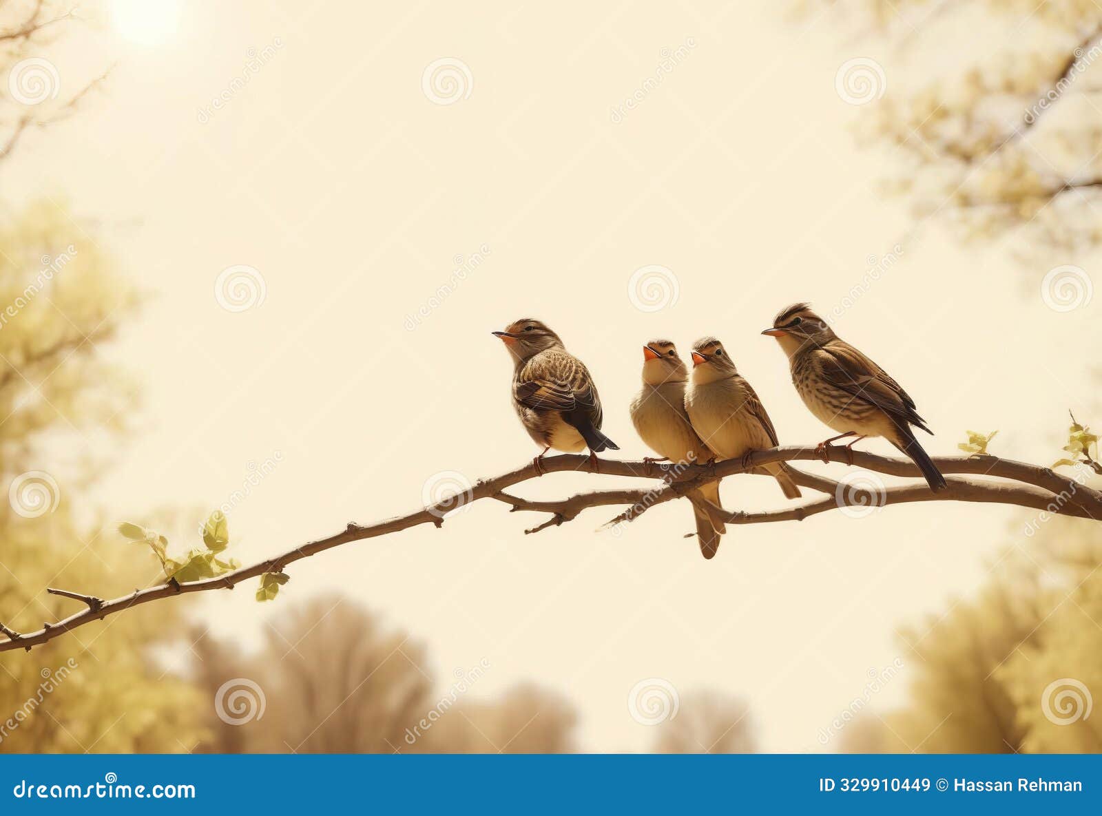 A Group of Birds Sit on Branch Stock Illustration - Illustration of ...