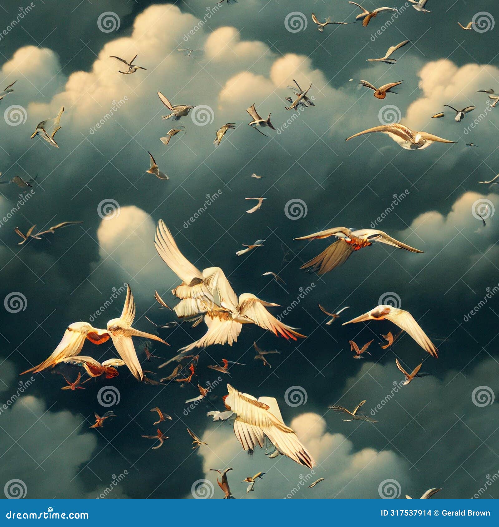 Flock of Birds Flying through Cloudy Sky. Generative AI Stock ...
