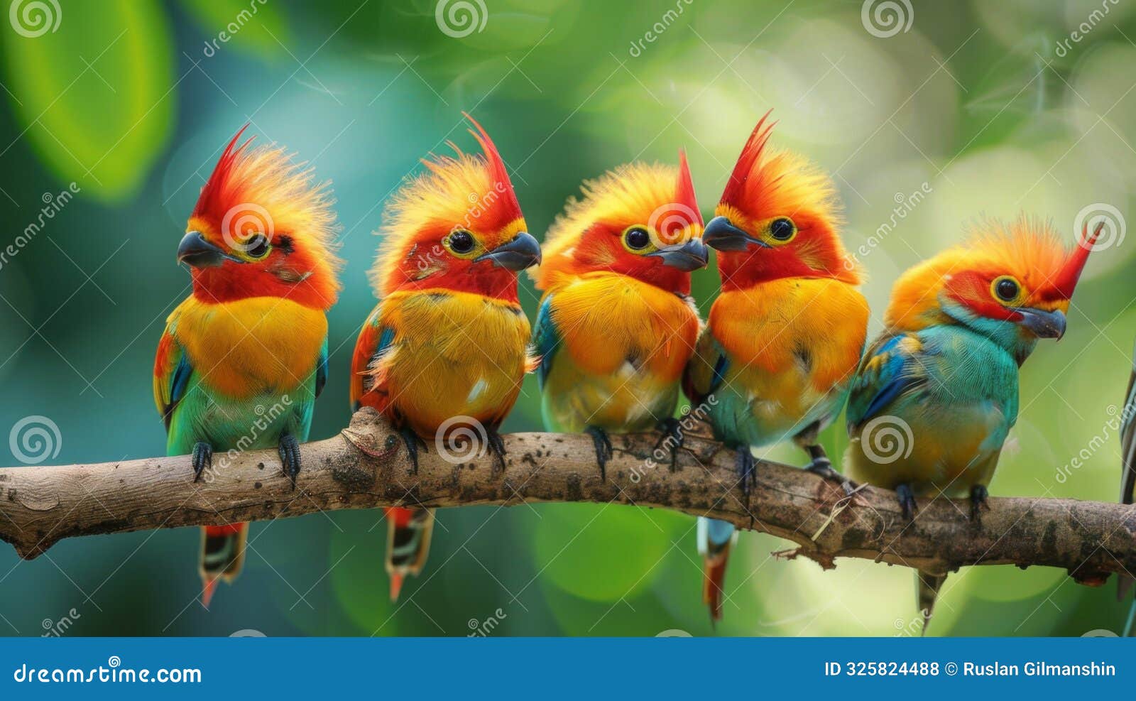 Group of Birds on Tree Branch Stock Photo - Image of animal, colorful ...