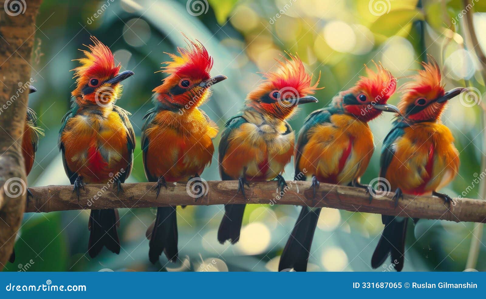 Group of Birds on Tree Branch Stock Image - Image of parrot, bird ...