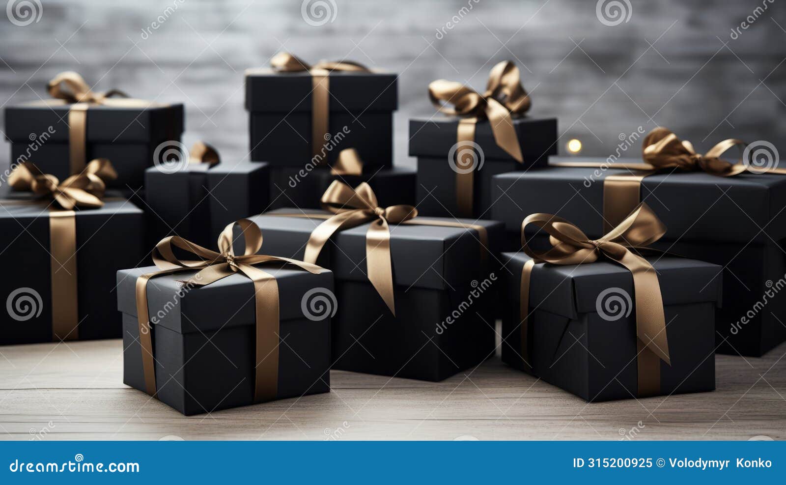 A Group of Black Boxes with Gold Ribbons Stock Image - Image of ...