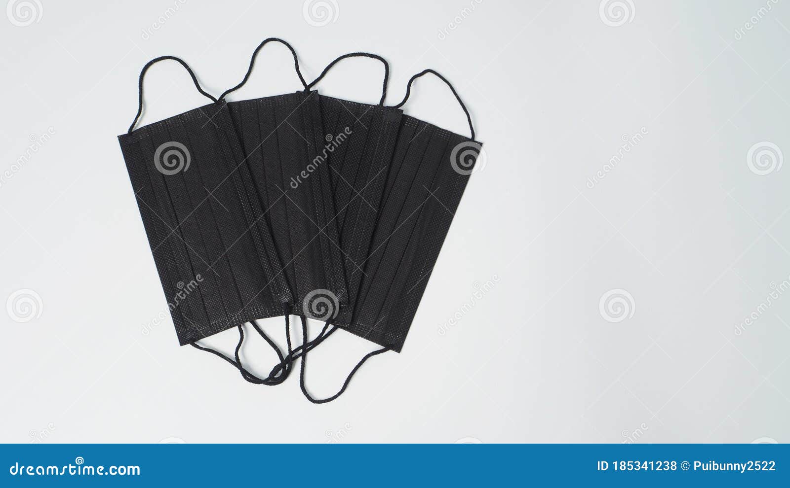 Group of Black Disposable Ear- Loop Face Mask on White Background Stock ...