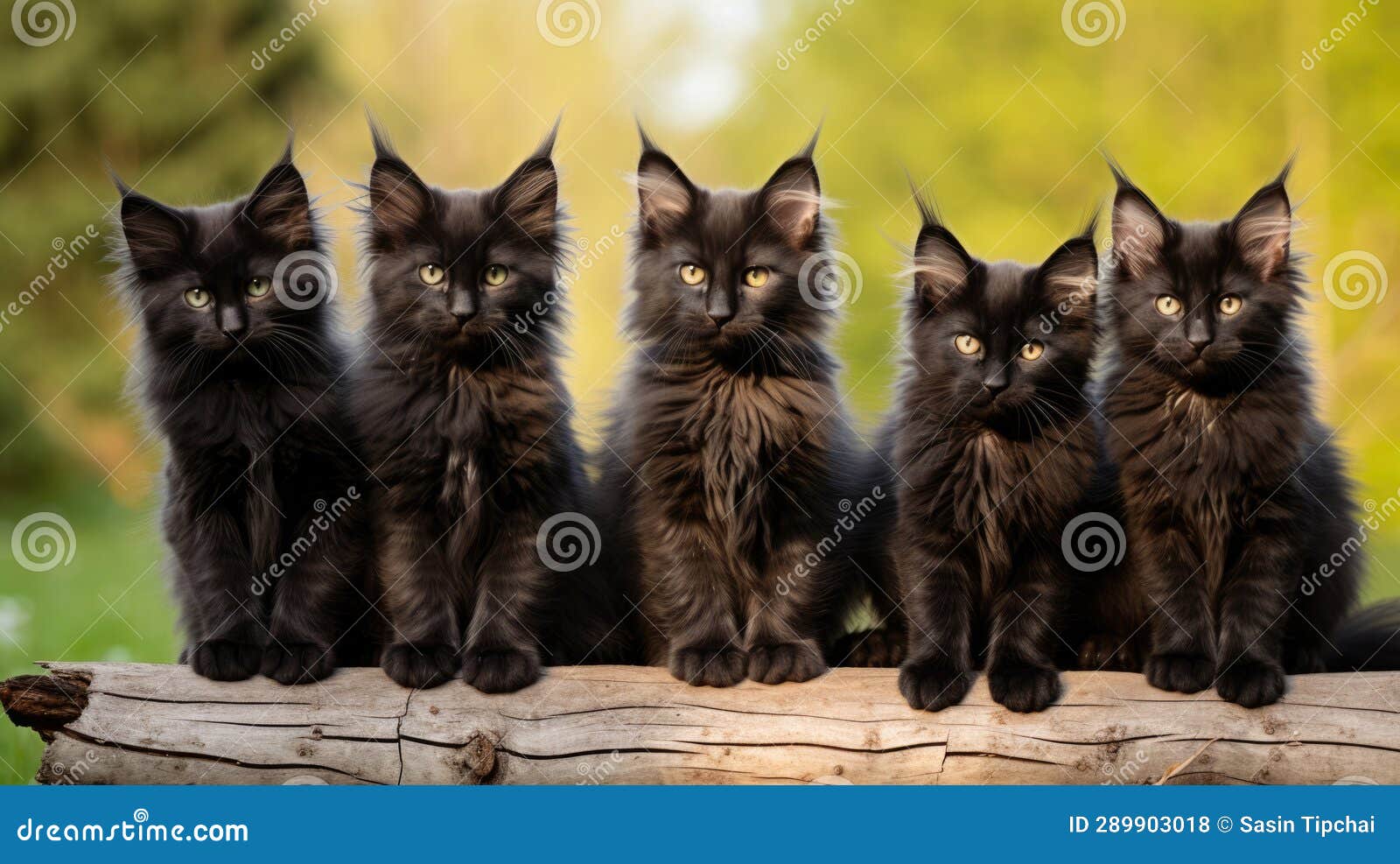 Group of Black Maine Coon Kittens Posing Together Outdoors Stock Photo - Image of kitty, coon ...