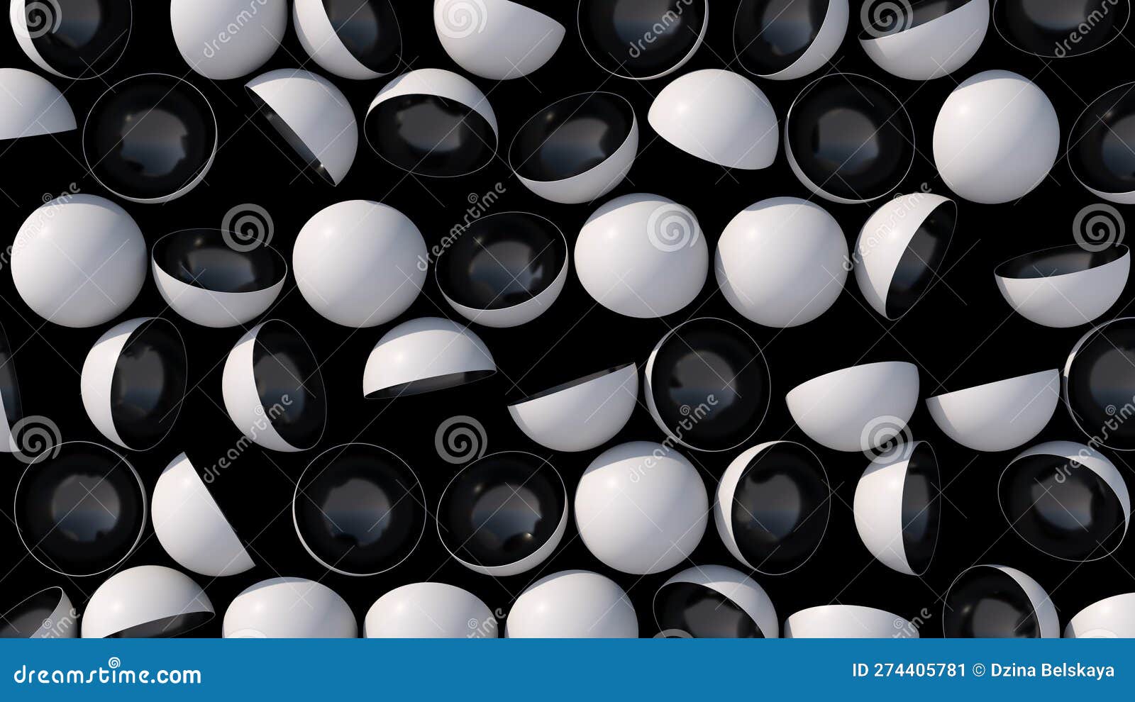 Group of Black and White Hemispheres. Abstract Illustration, 3d Render ...