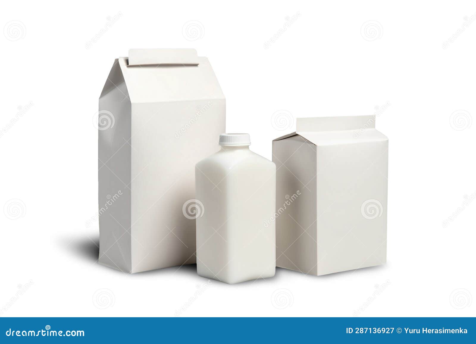 Group of Blank Half Liter Milk Boxes with Lid Isolated on White with ...