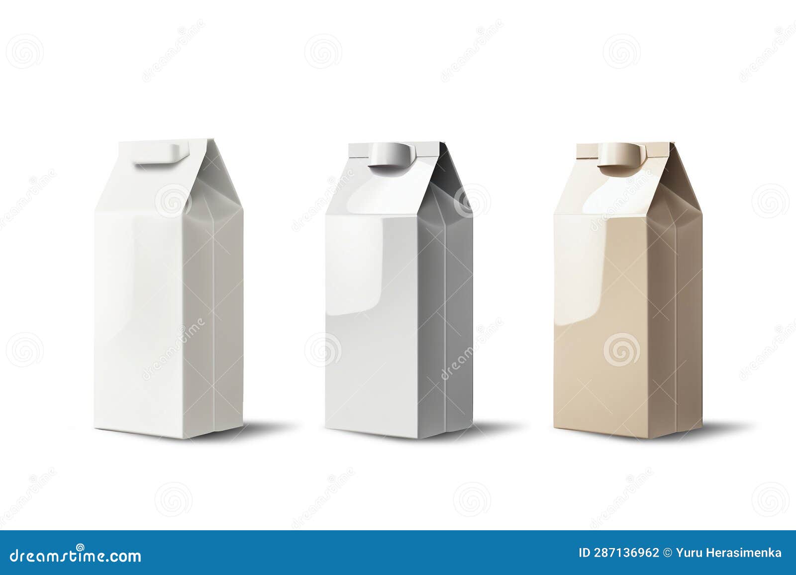 Group Of Blank Half Liter Milk Boxes With Lid Isolated On White With ...