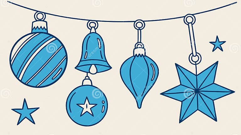 A Group of Blue Christmas Ornaments Hanging from a Line on a String ...
