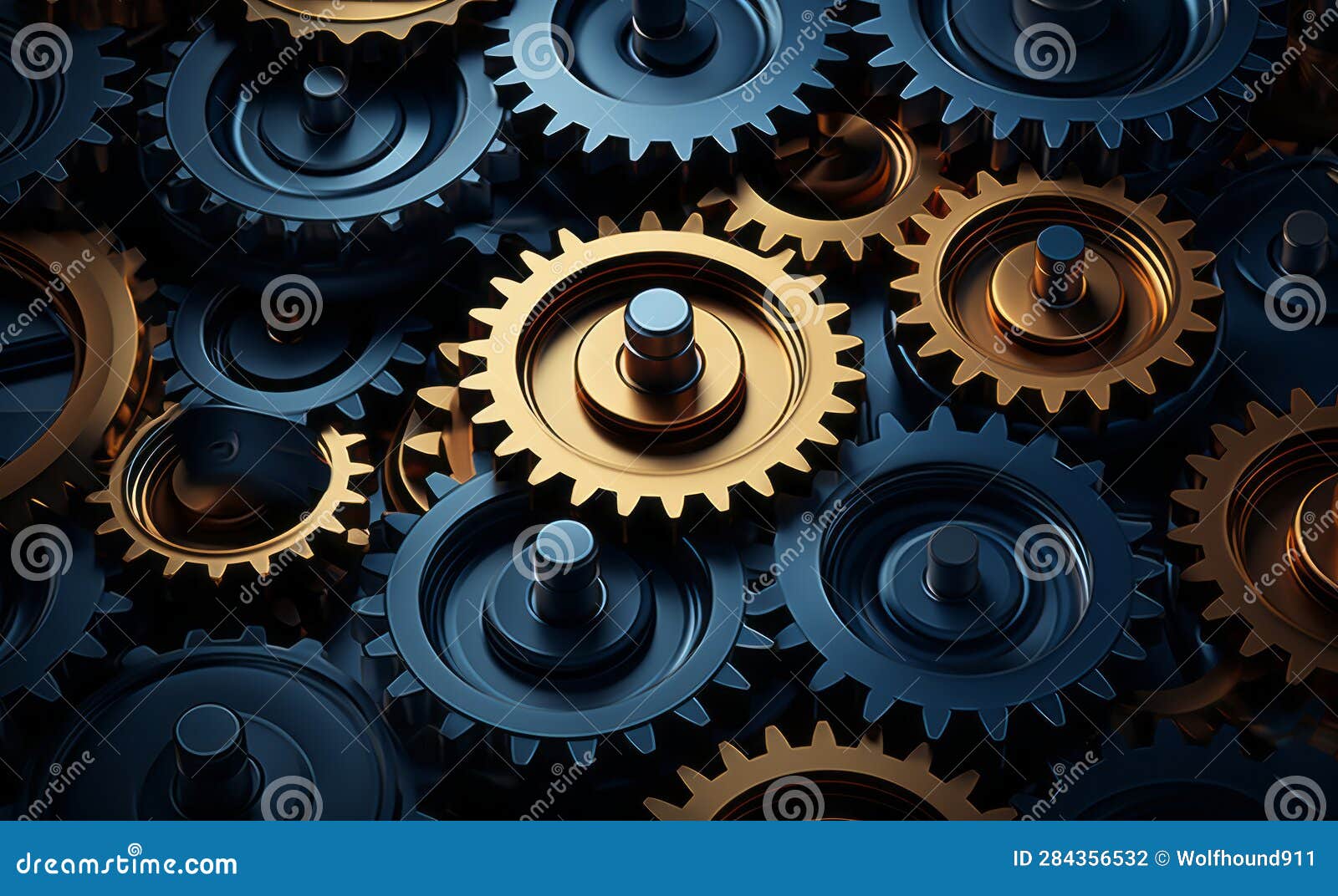 A Group of Blue Gears that are Pinned Against the Top of a Dark Blue ...